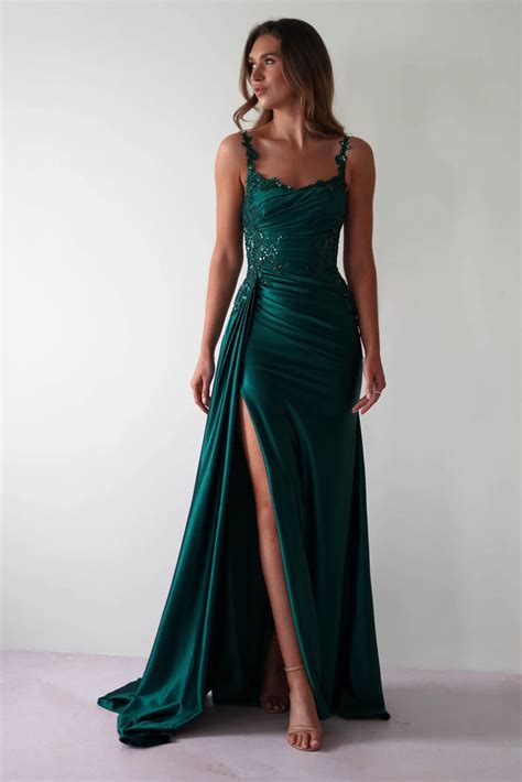 Fitted Stretch Satin Gown With Sash Shop Ddmine