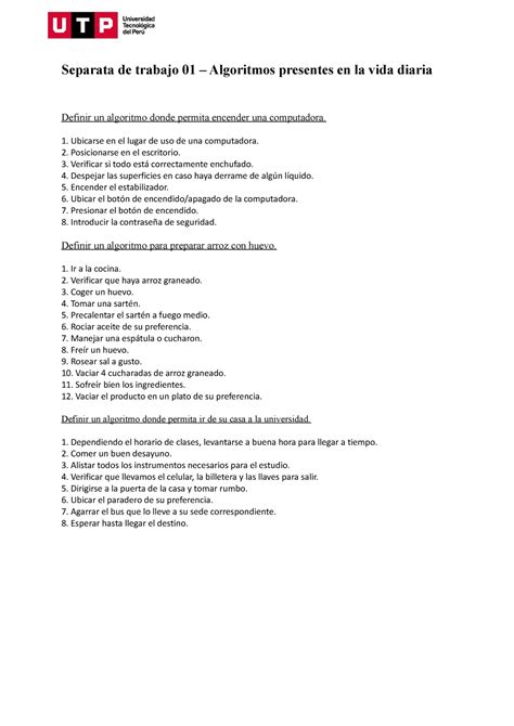 Separata De Trabajo 01 Algoritmos Presentes En La Vida Diaria