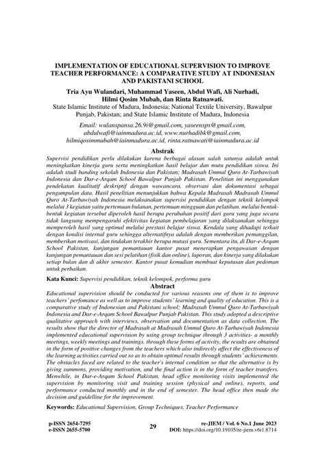 Pdf Implementation Of Educational Supervision To Improve Teacher
