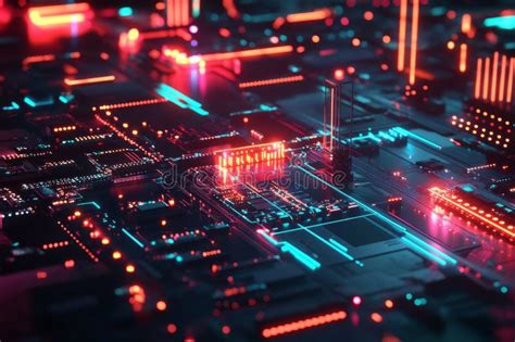 futuristic 3d circuit board with neon lit pathways glowing quantum