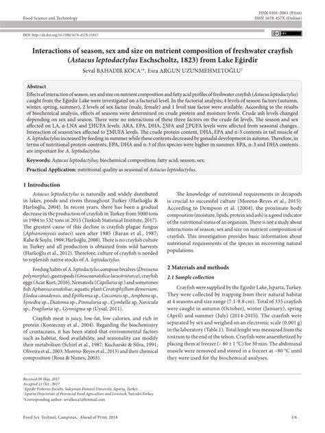 Pdf Interactions Of Season Sex And Size On Nutrient Composition Of