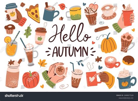 Autumn Coffee Collection Vector Illustrations Set Stock Vector Royalty
