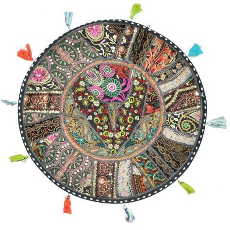 Black 22 Patchwork Round Floor Pillow Cushion Round Embroidered