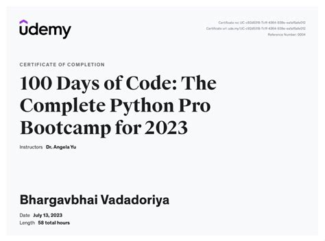 Udemycourse Pythonprogramming 100daysofcode Bhargav Vaddoriya