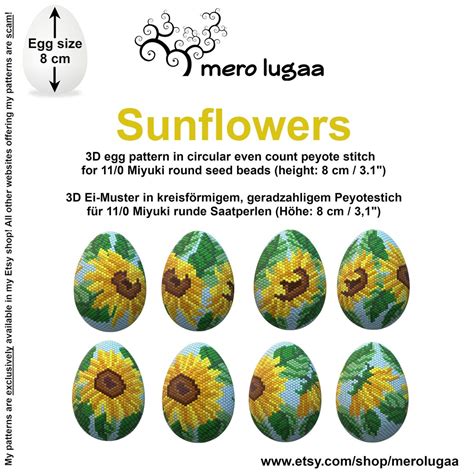 Sunflowers 8 Cm Peyote Egg Even Count Circular Peyote Tutorial