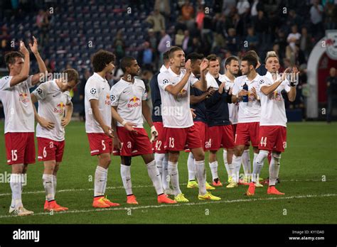 The Red Bull Salzburg Players Pay Tribute To The Home Crowd At Red Bull Arena After Their