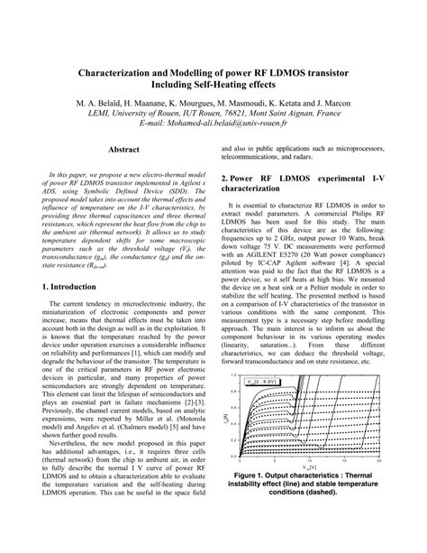 Pdf Characterization And Modelling Of Power Rf Ldmos Transistor Including Self Heating Effects
