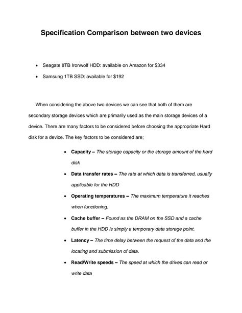 SOLUTION Specification Comparison Between Two Devices Ecu Computer Fundamentals Studypool