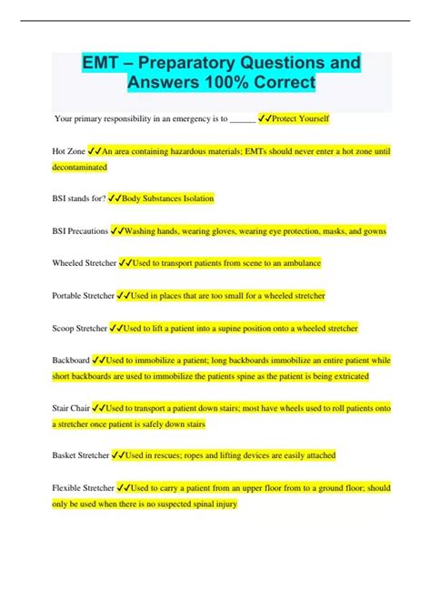 EMT Preparatory Questions And Answers 100 Correct EMT Stuvia US