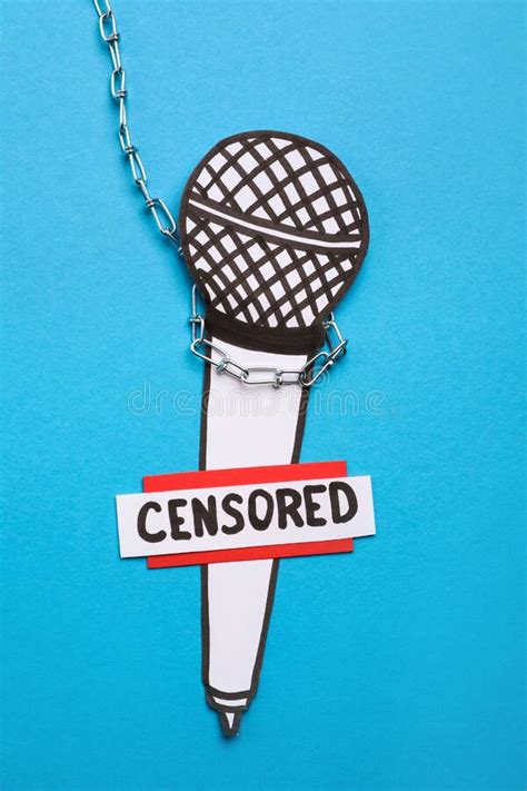Card With Word Censored Paper Microphone And Chain On Light Blue