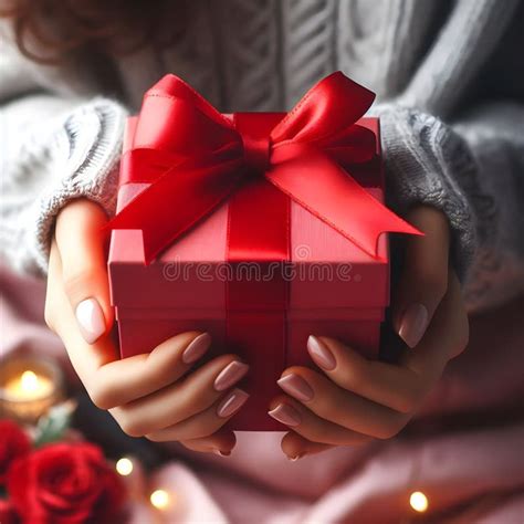 Elegant Hands Presenting A Heart Adorned Gift Box With Pink Bow On