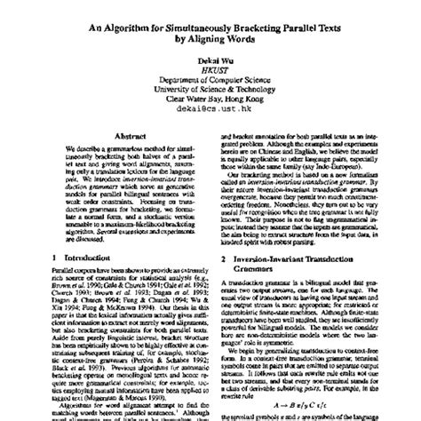An Algorithm For Simultaneously Bracketing Parallel Texts By Aligning