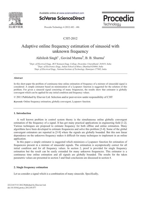 Pdf Adaptive Online Frequency Estimation Of Sinusoid With Unknown