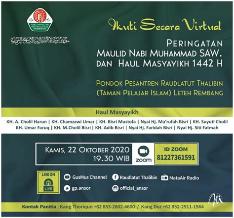 Perayaan Maulid Nabi Muhammad Saw Dan Haul Masyayikh Secara Virtual