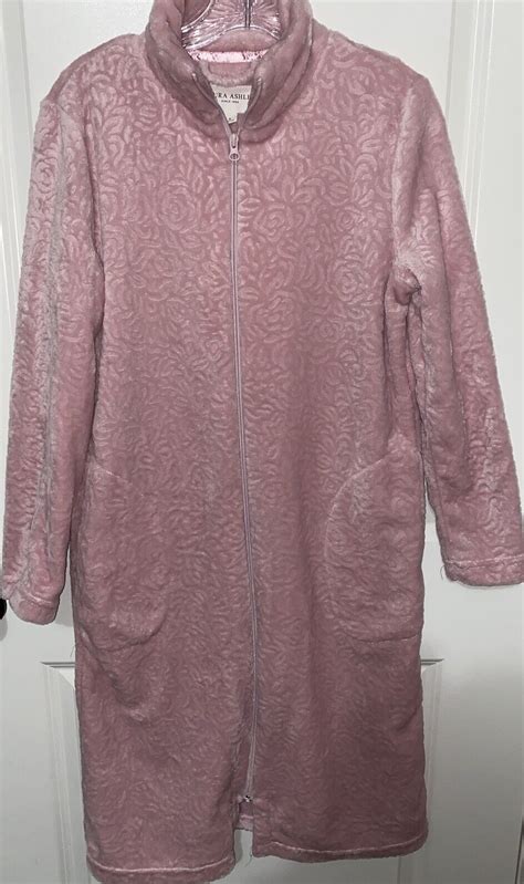 Laura Ashley Womens Pink Floral Soft Plush Zip Up Hou Gem
