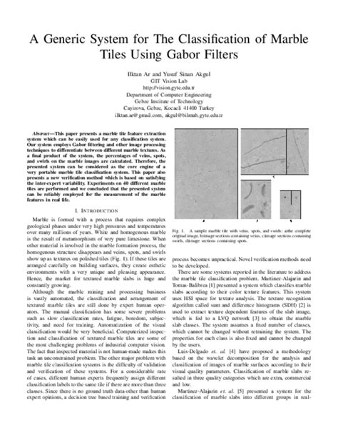 pdf a generic system for the classification of marble tiles using gabor filters