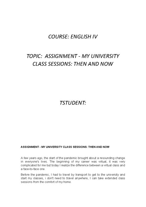 Assignment My University Class Sessions Then And Now Course
