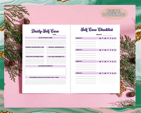 Self Care Checklist Printable Planner Wellness And Mental Etsy