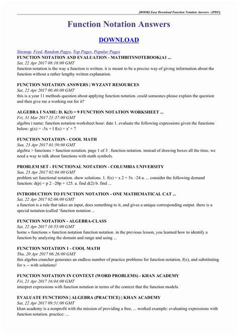 50 Function Notation Worksheet Answers