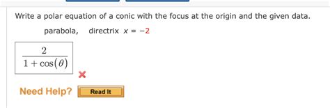 Solved Write A Polar Equation Of A Conic With The Focus At