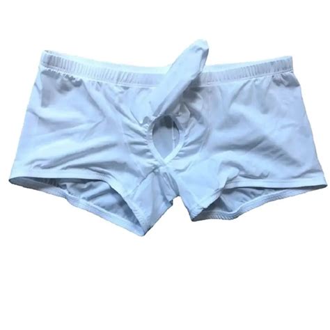 남자 복서 에로틱 얼음 실크 복서 반바지 속옷 분리 페니스 음낭 검투사 의상 오픈 고환 통기성 속옷 권투선수 Aliexpress