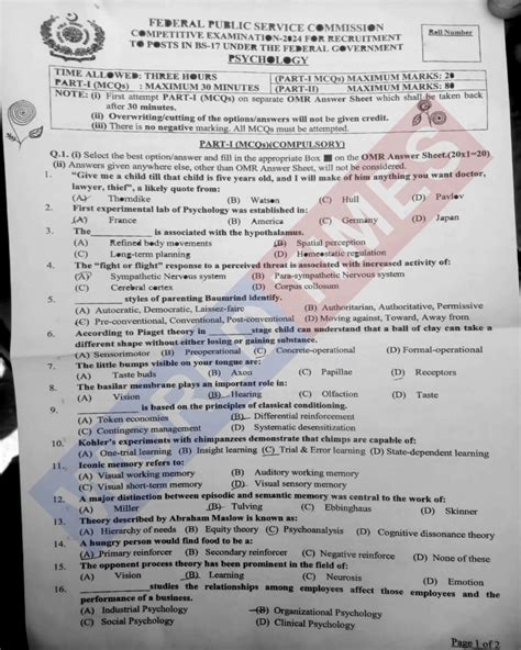 CSS Psychology Paper Legalversity