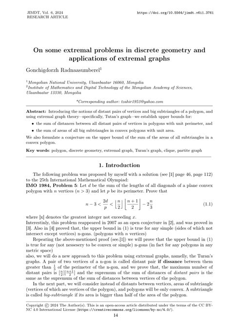 Pdf On Some Extremal Problems In Discrete Geometry And Applications Of Extremal Graphs