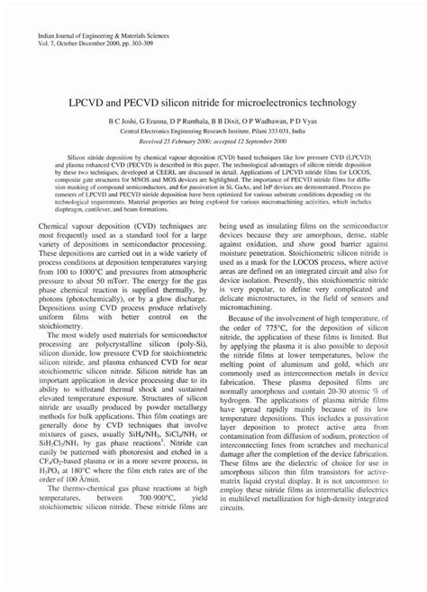 Pdf Lpcvd And Pecvd Silicon Nitride For Microelectronics Technology