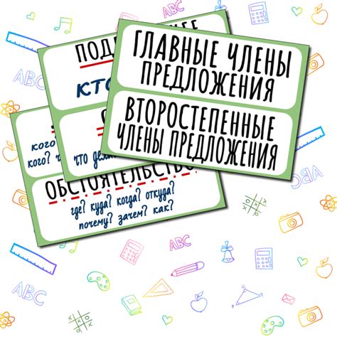 Опорные схемы по русскому языку Главные и второстепенные члены предложения для 2 4 класса