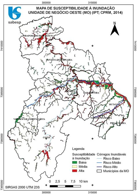 Mapa de suscetibilidade à inundação na MO Fonte IPT CPRM 2014