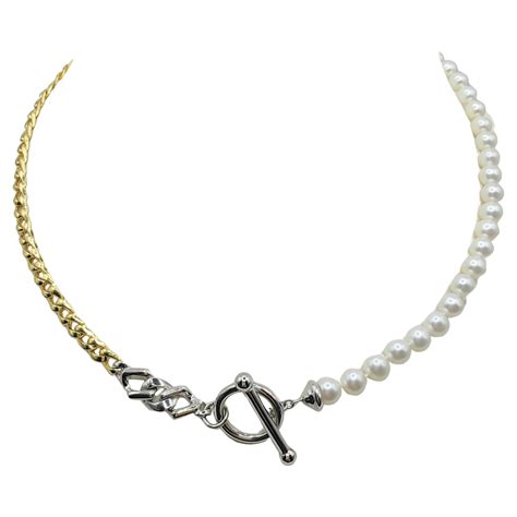 Vintage 14k Two Tone Yellow And White Gold Chain Pearl Necklace With