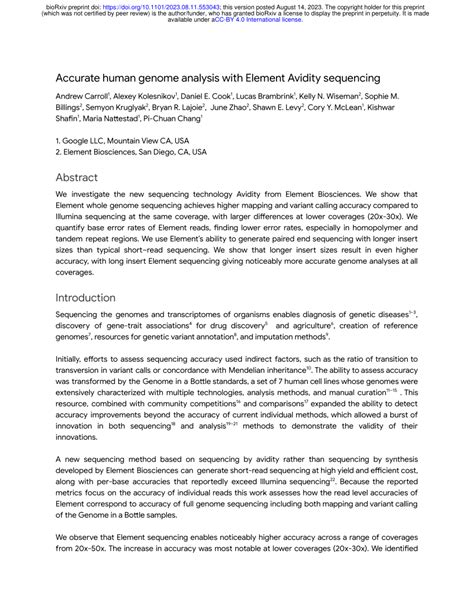 Pdf Accurate Human Genome Analysis With Element Avidity Sequencing