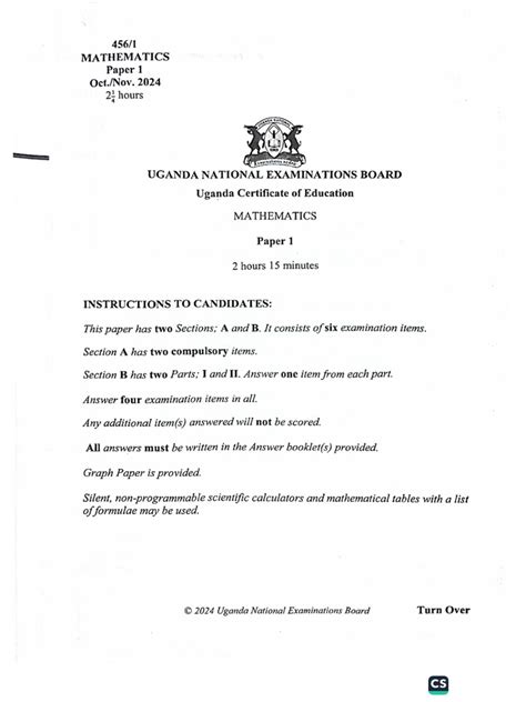 Uneb 2024 Maths Pdf