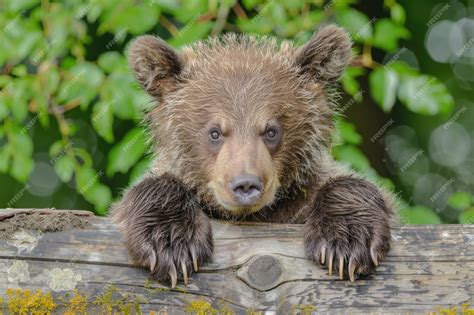 Premium Photo A Grumpy Grizzly Cub With A Scowling Expression And Big