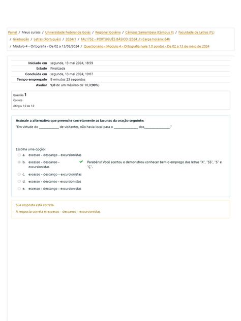 Questionário Módulo 4 Ortografia Vale 10 Ponto De 02 A 13 De