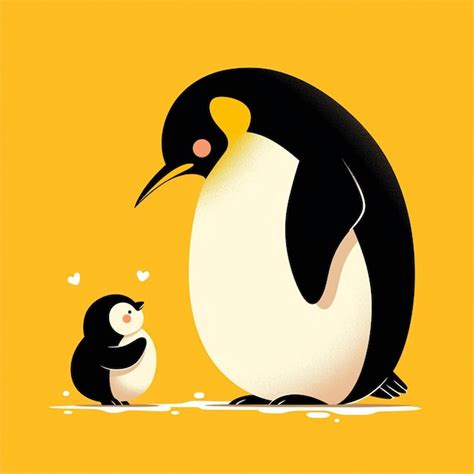 Emperor Penguin Caring For Its Chick Premium Ai Generated Vector