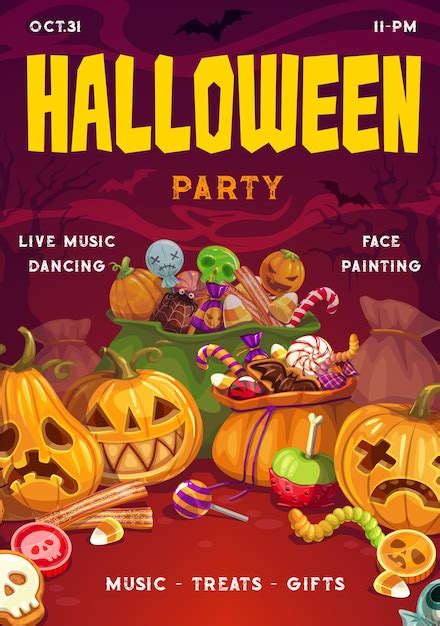 Premium Vector Halloween Sweets Pumpkins Invitation On Party