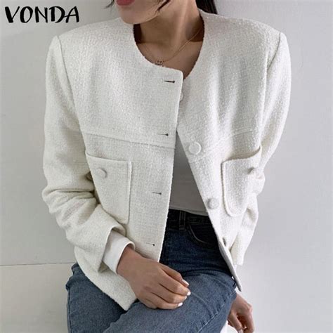 Vonda Женский однотонный свободный пиджак с круглым вырезом и длинными