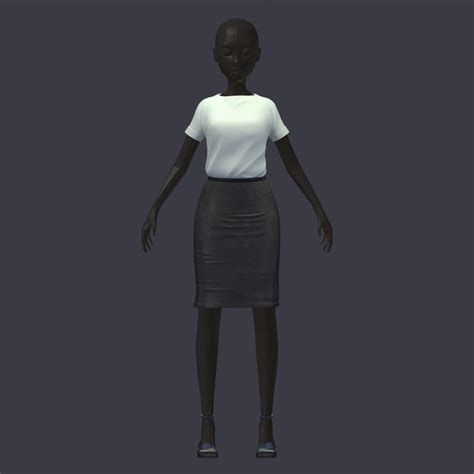 아바타 기본 세트 사무실 여자 흰색 블라우스 가죽 스커트 뒤꿈치 신발 Vr Ar Low Poly 3d 모델 3d 모델