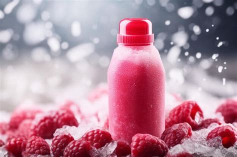 Close Up Fresh Iced Raspberry Juice In Bottle Premium Ai Generated Image