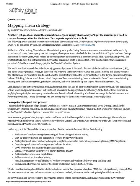 2 Mapping A Lean Strategy Cscmps Supply Chain Quarterly Pdf Lean Manufacturing Supply