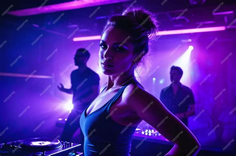 Premium Photo Disco Event Dj Dancer Woman In Neon Lights Sexy Girl At