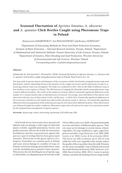 Pdf Seasonal Fluctuation Of Agriotes Lineatus A Obscurus And A Sputator Click Beetles
