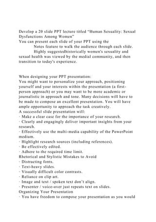 Develop A 20 Slide PPT Lecture Titled Human Sexuality Sexual Dys Docx