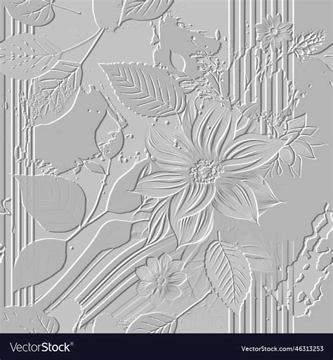 Floral Textured White 3d Seamless Pattern Emboss Vector Image