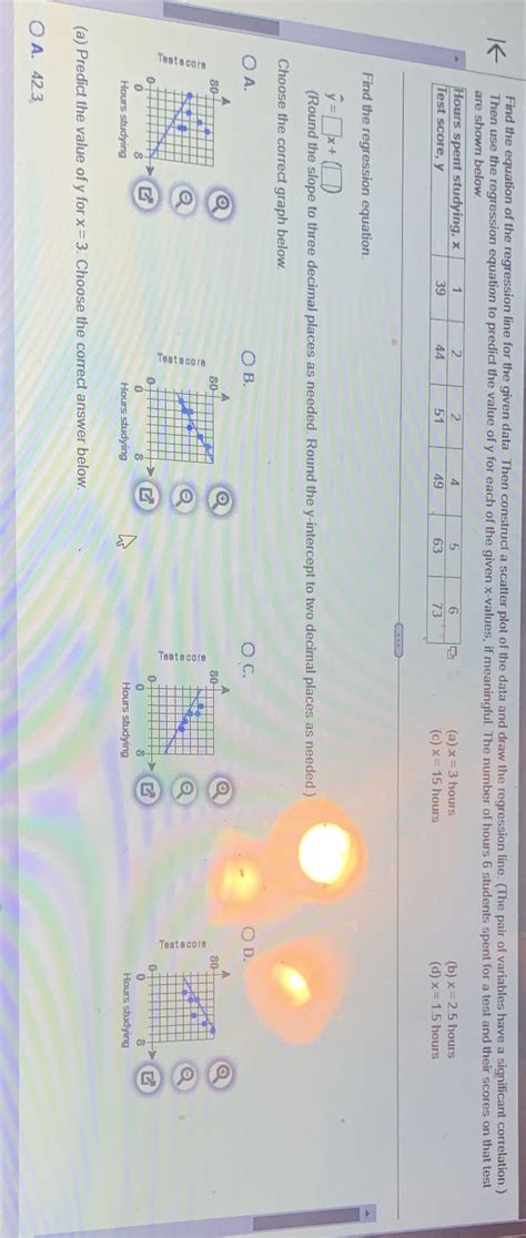 [solved] find the equation of the regression line for the given data
