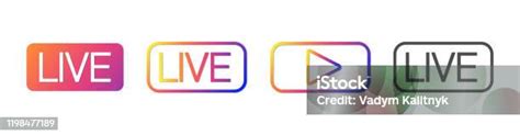 밝은 배경에서 격리된 라이브 방송 버튼을 색상으로 표시합니다 비디오 스트리밍 세트 아이콘 소셜 미디어 버튼 라이브 스트림