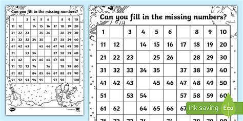 Space Themed Missing Numbers Number Square Activity Sheet