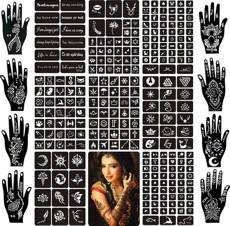 Amazon Tiebeauty 20 Sheets Tattoo Stencils 467 Pcs Henna Glitter