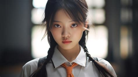 Hermosa Colegiala Japonesa Asiática Uniforme Red Neuronal Arte Generado